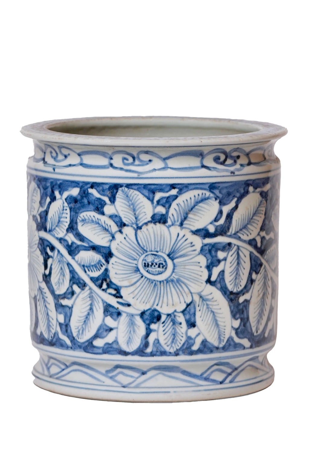 Blue and White Porcelain Floral Cachepot with Indented Rim – Monkee's ...