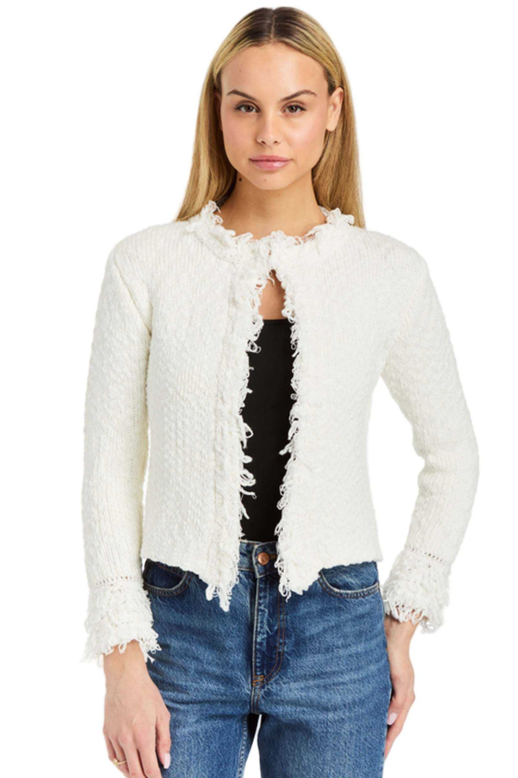Drew Jaron Cardigan White - Frayed Edge Open Front Cardigan – Monkee's ...